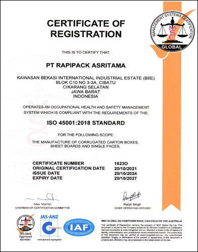 Certifications | PT. Rapipack Asritama