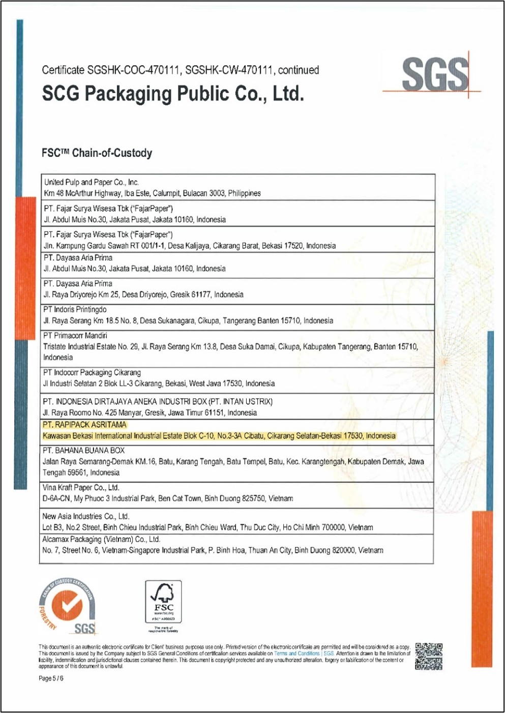 Certifications | PT. Rapipack Asritama